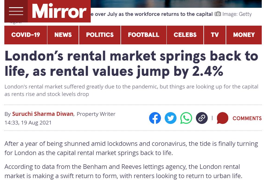 London Residential Property Rental Market Trends – Sept 2021